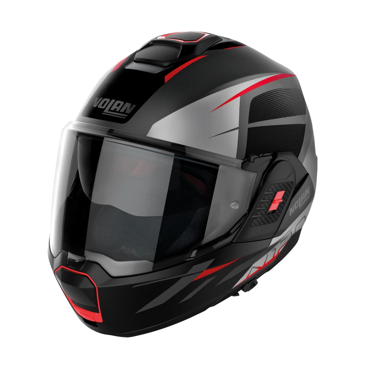 Nolan N120-1 Nightlife Grå/rød Ece 22-06, N-com, Hjelm M/"flip Back"